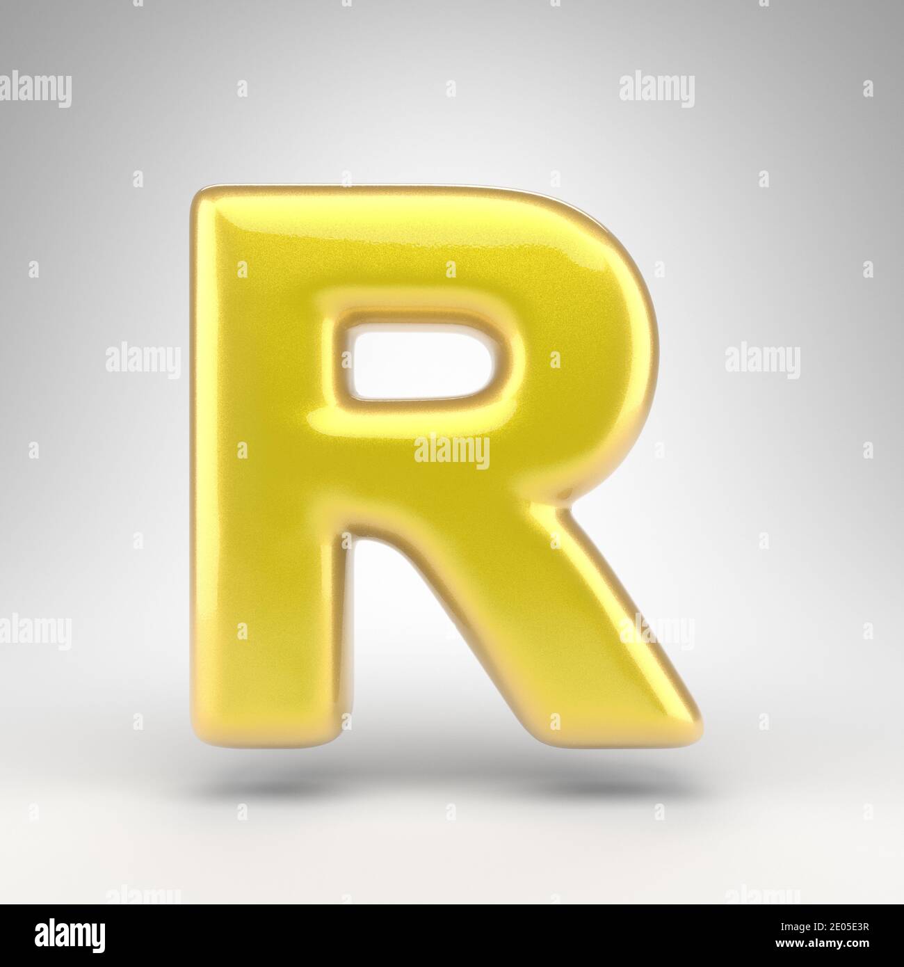 Letter R uppercase on white background. Yellow car paint 3D rendered ...
