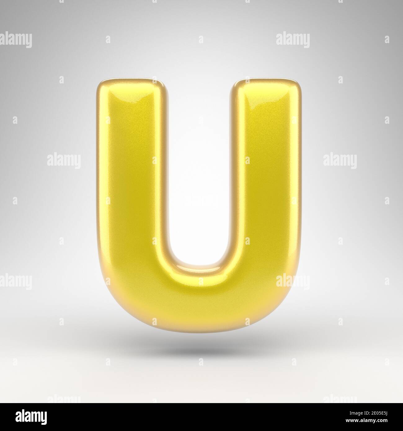 Letter U uppercase on white background. Yellow car paint 3D rendered ...