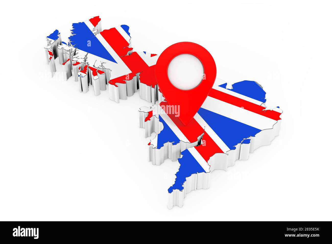 Red Map Pointer Pin over United Kingdom Map with Flag on a white ...