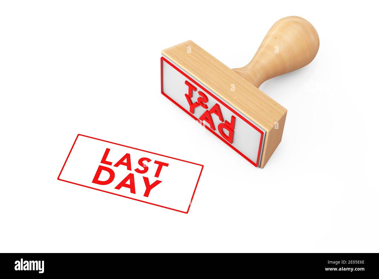 Wooden Rubber Stamp with Last Day Sign on a white background. 3d ...
