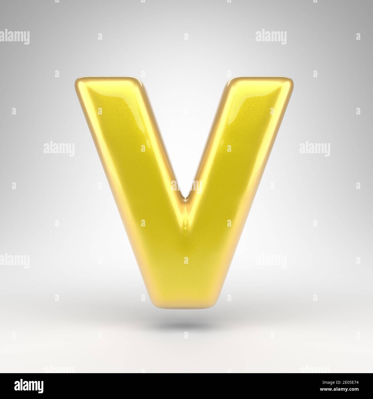 Letter V uppercase on white background. Yellow car paint 3D rendered ...