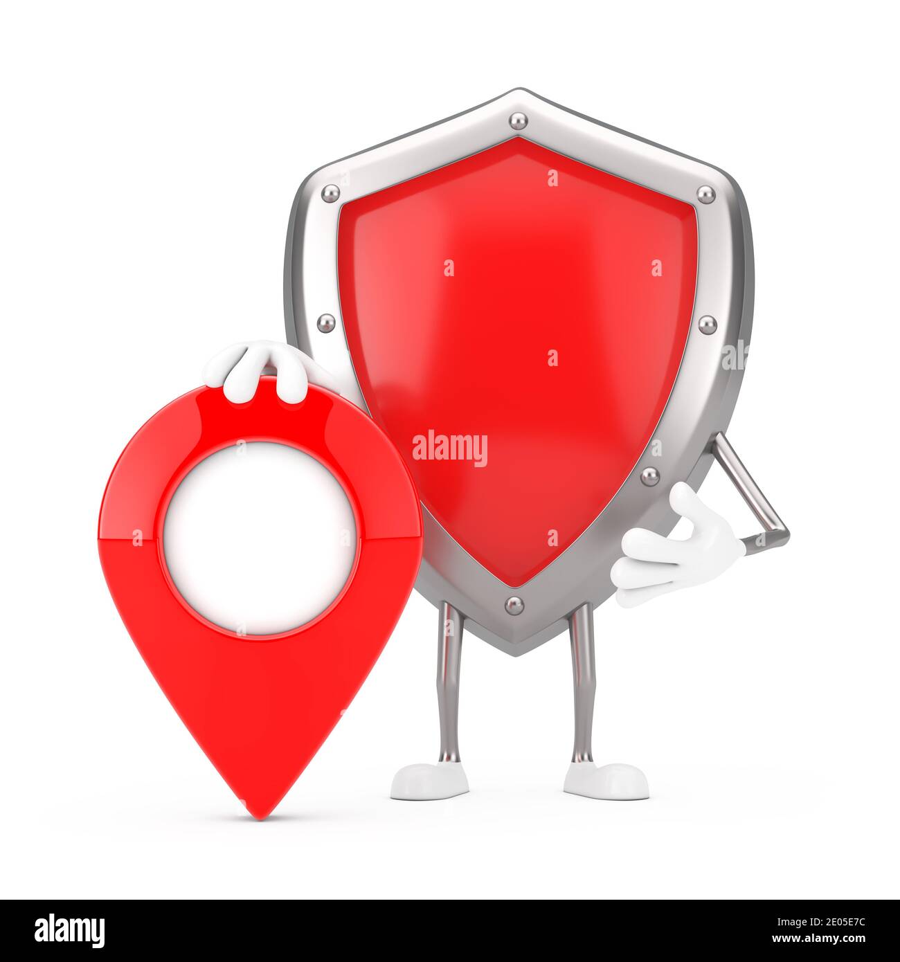 Red Metal Protection Shield Character Mascot with Red Map Pointer ...