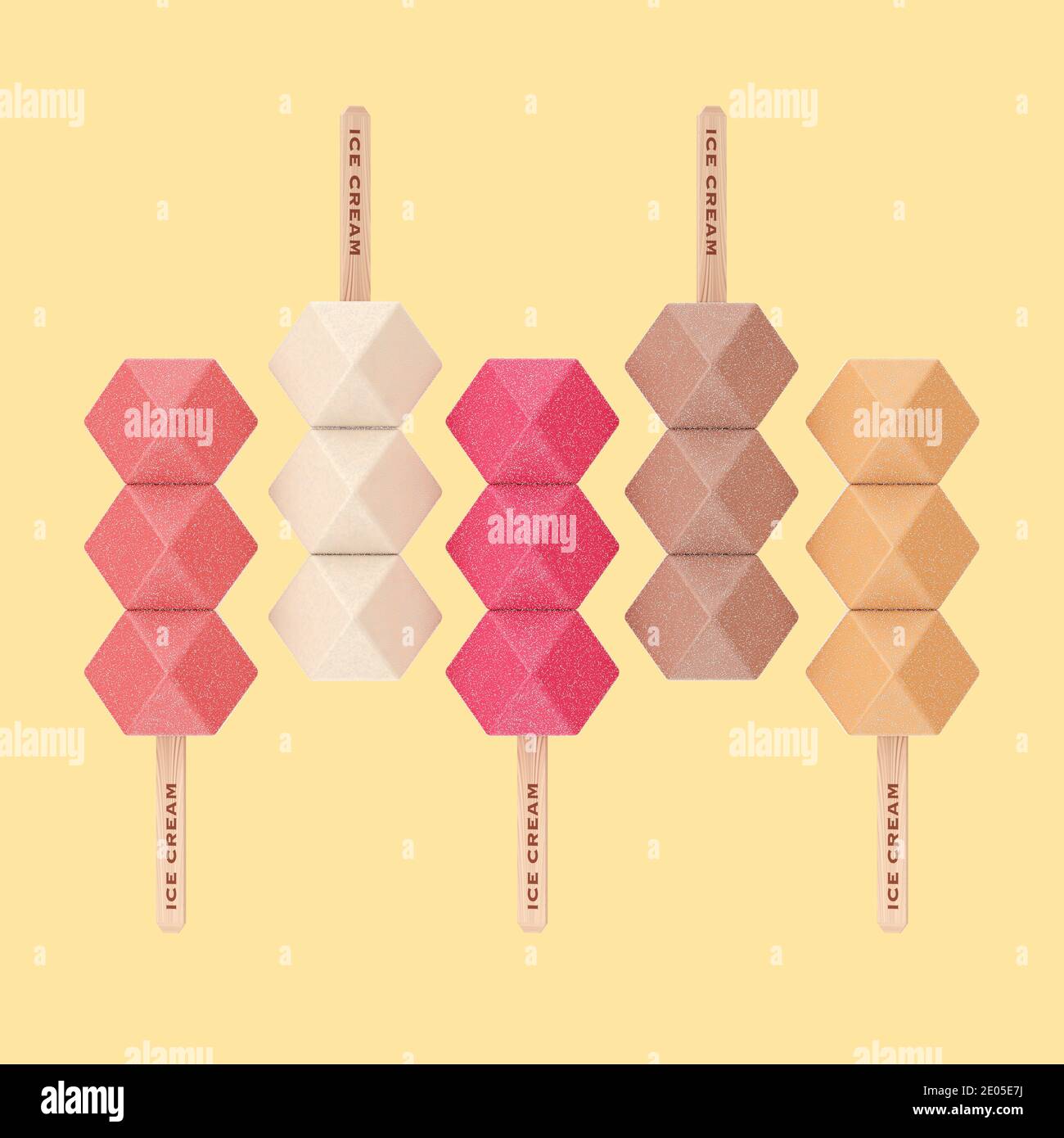 Set of Different Cube Ice Cream on a yellow background. 3d Rendering ...