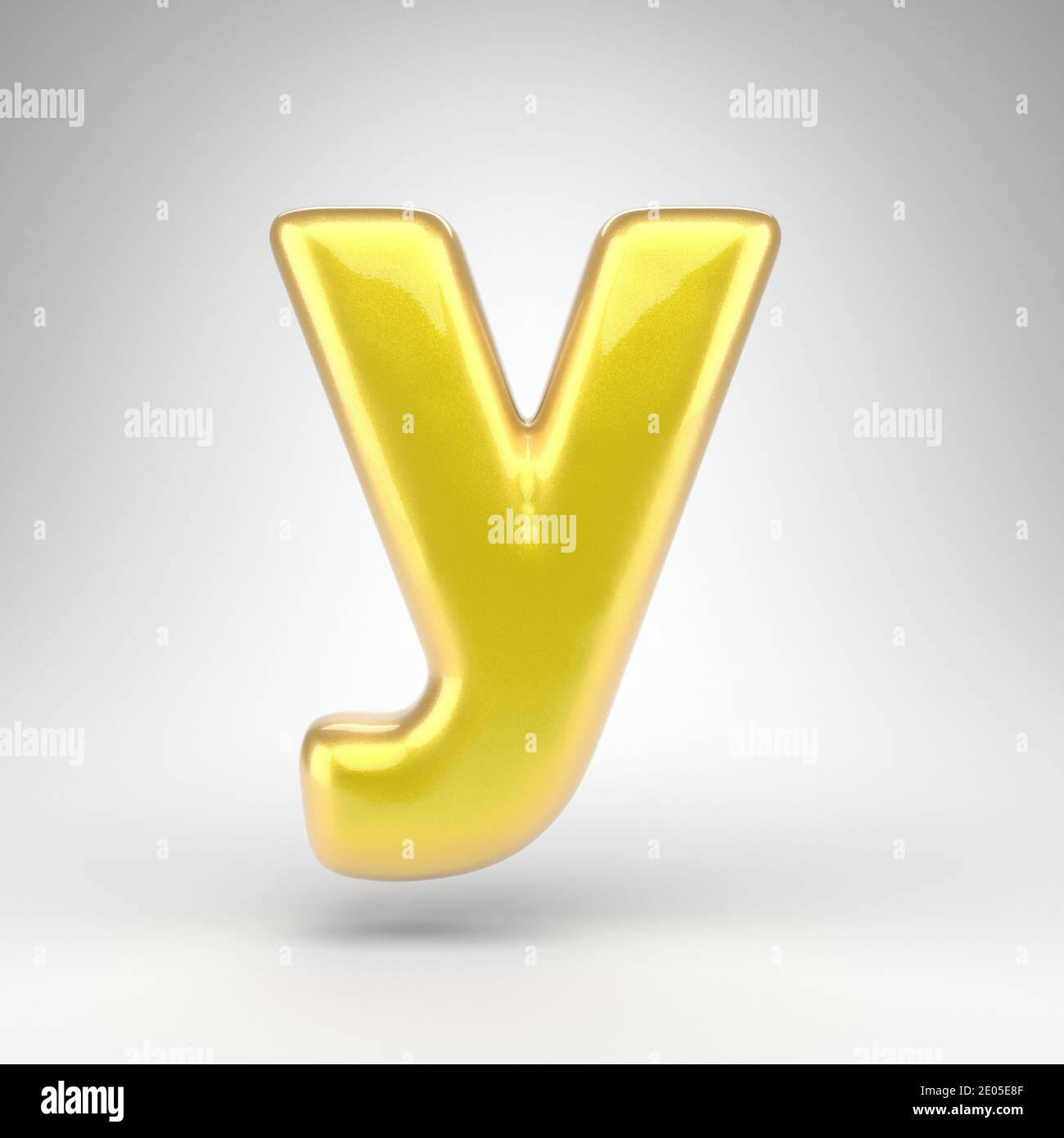 Letter Y lowercase on white background. Yellow car paint 3D rendered ...