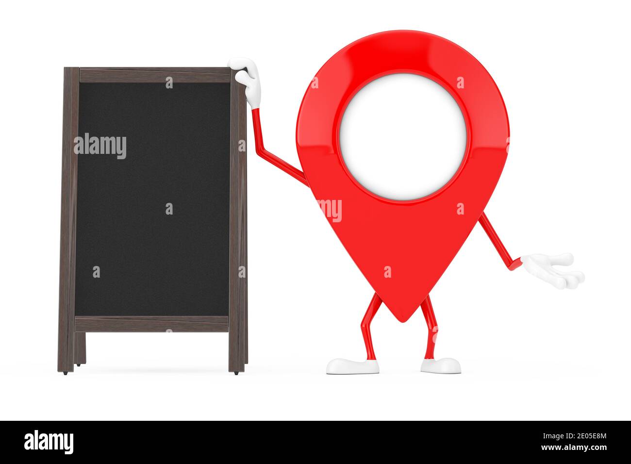 Map Pointer Pin Character Mascot with Blank Wooden Menu Blackboards ...