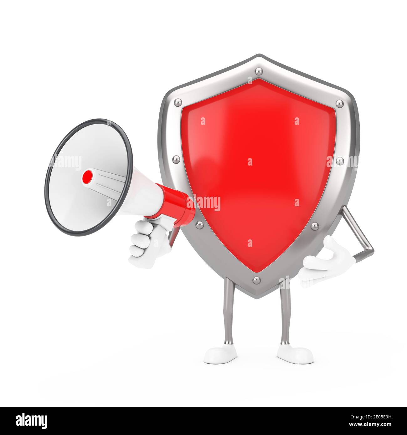 Red Metal Protection Shield Character Mascot with Red Retro Megaphone ...