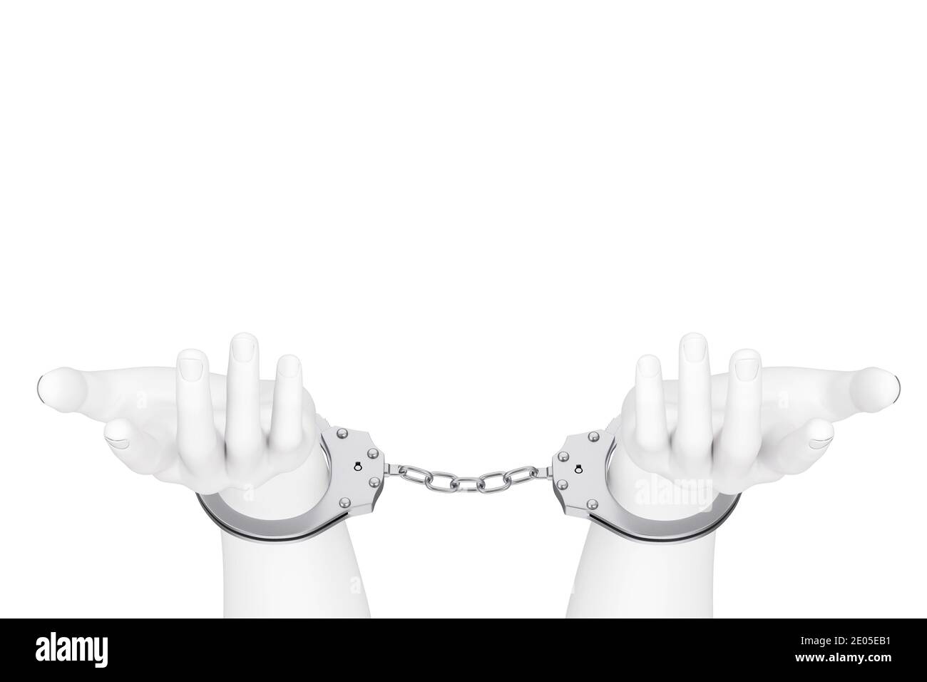 Crime and Law Concept. White Abstract Hands with Handcuffs on a white ...