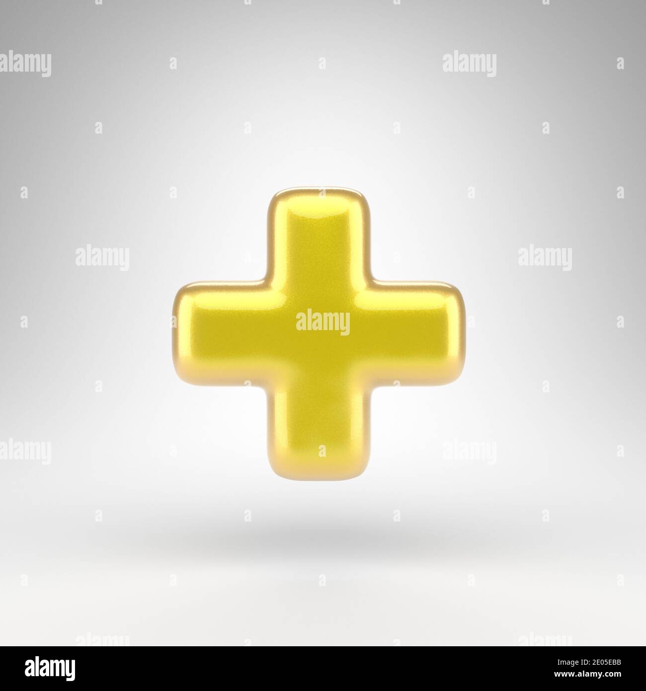 Plus symbol on white background. Yellow car paint 3D rendered sign with ...