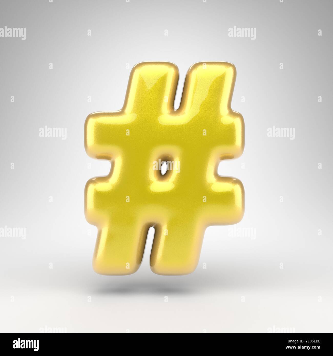 Hashtag symbol on white background. Yellow car paint 3D rendered sign ...