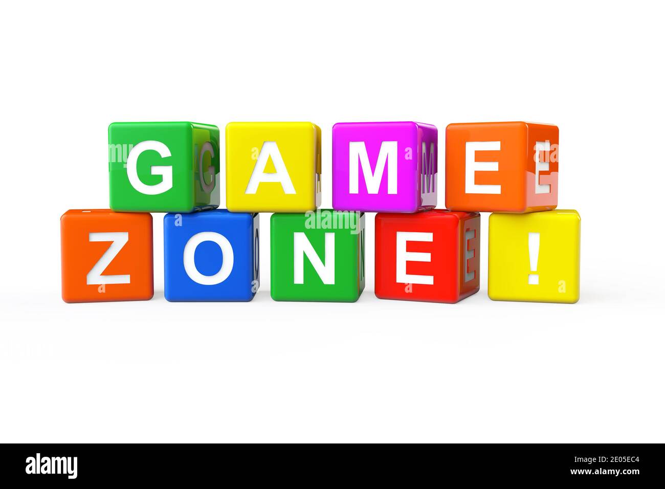 Multicoloured Alphabet Cubes with Game Zone Sign on a white background ...
