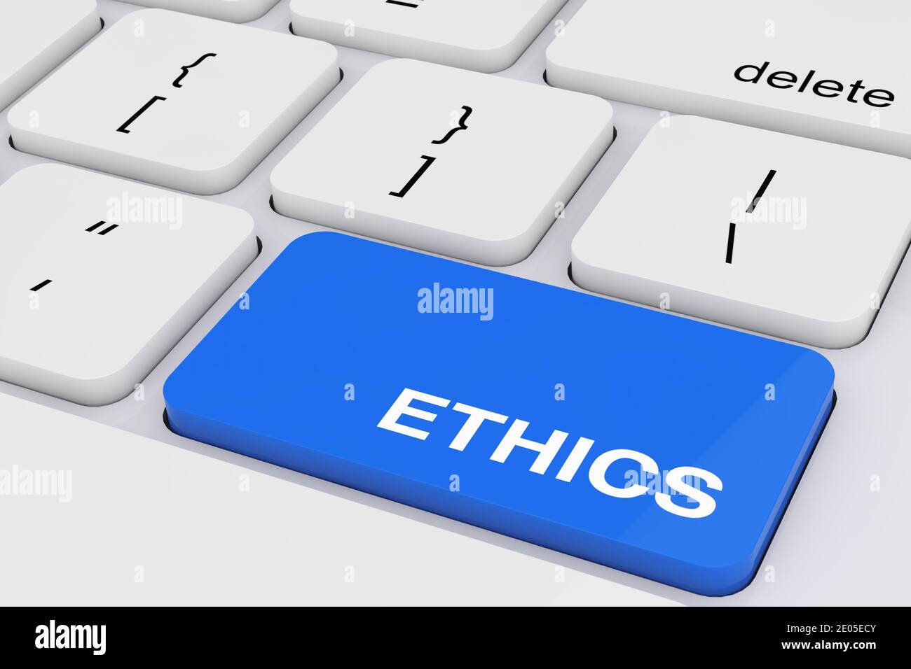 Blue Ethics Key on White PC Keyboard extreme closeup. 3d Rendering ...