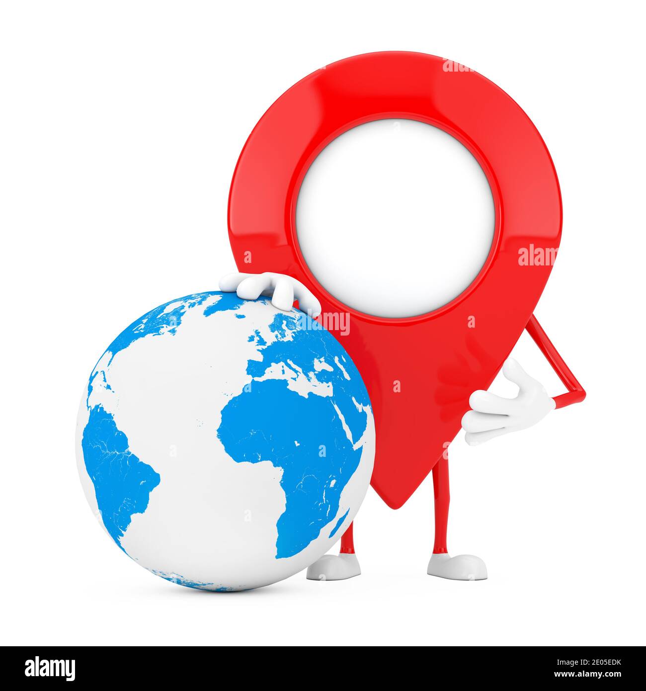 Map Pointer Pin Character Mascot with Earth Globe on a white background ...