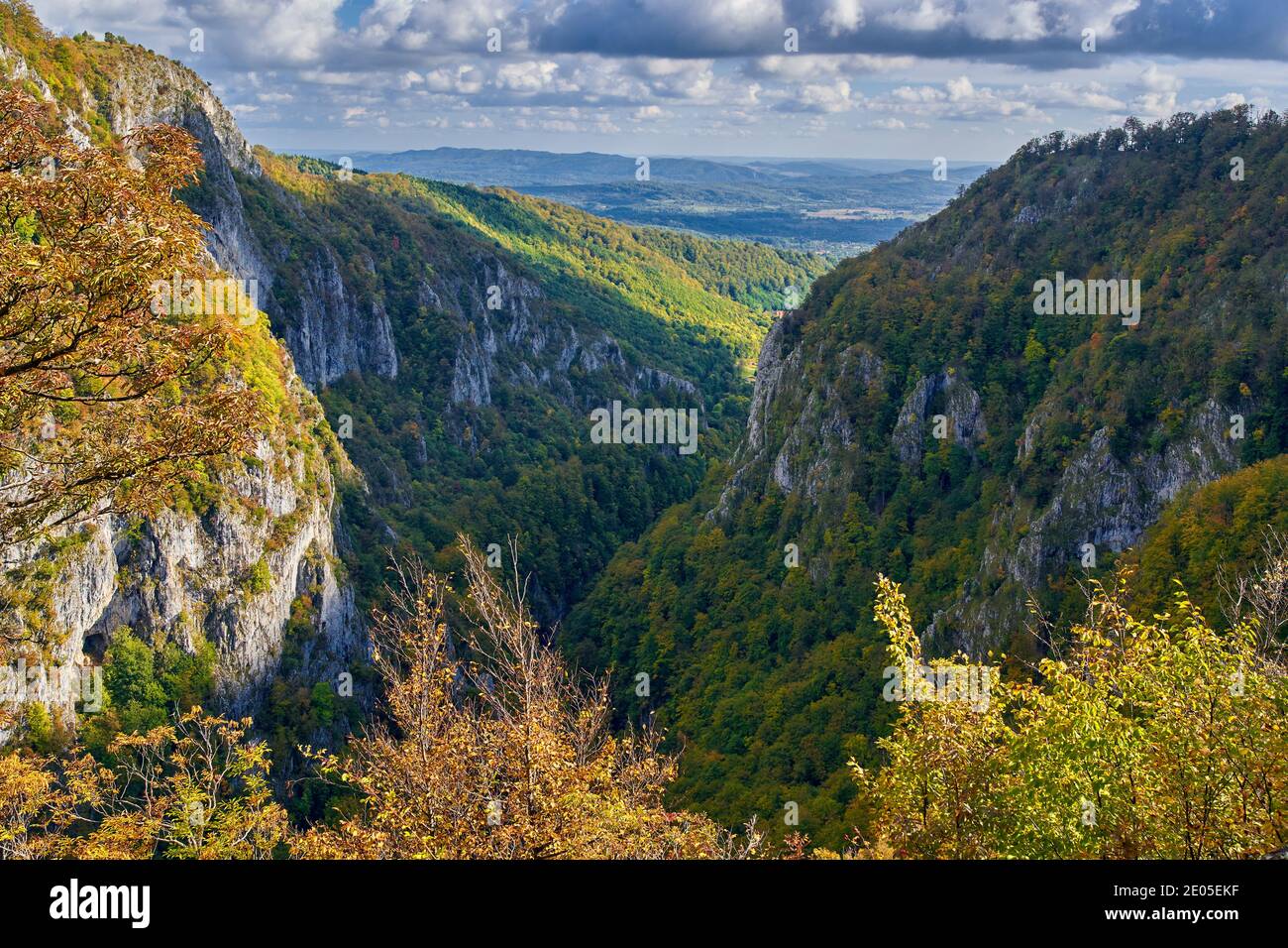 Aerial view of mountains with cliffs and forests in the autumn Stock ...