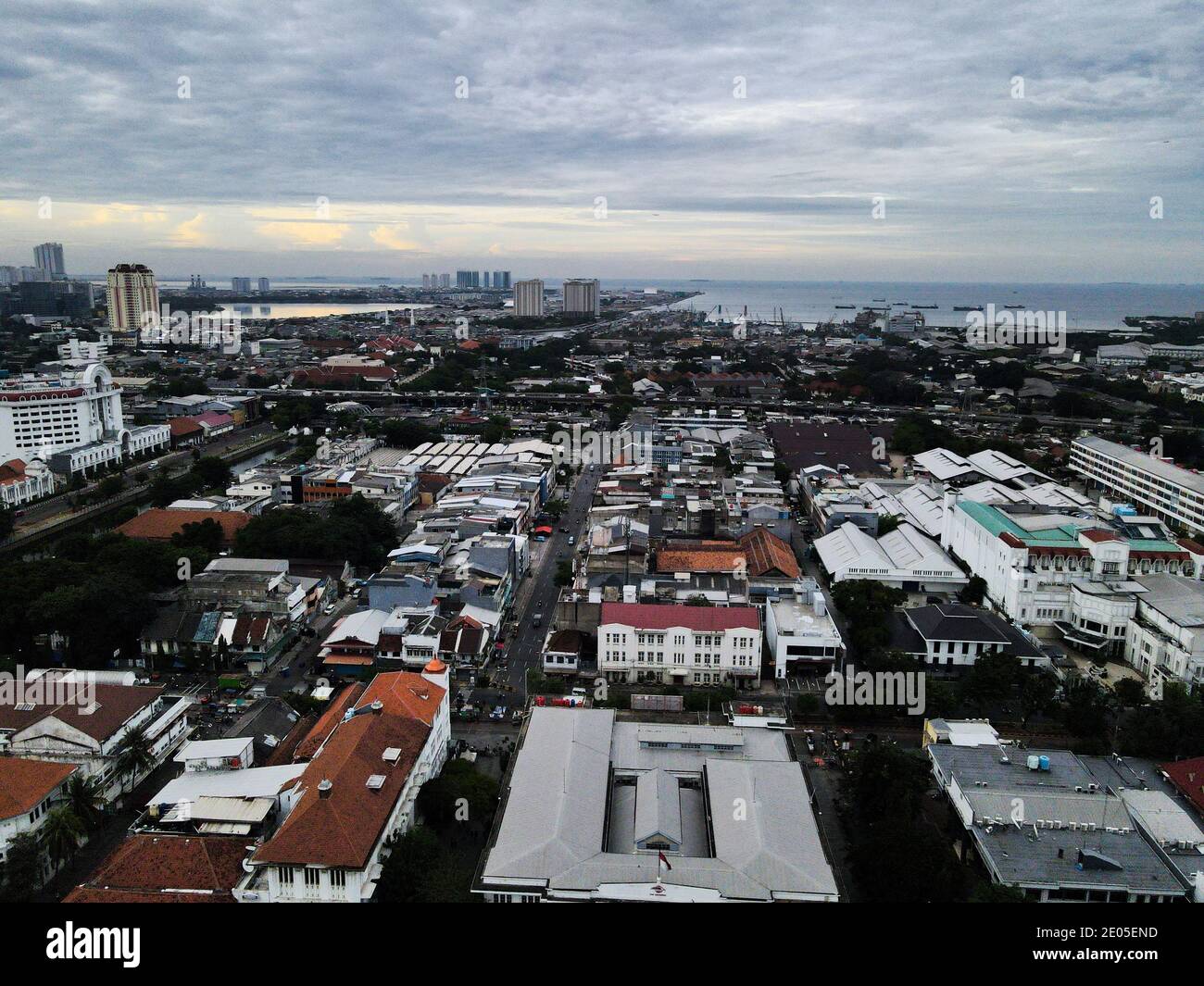 Aerial view of Jakarta cityscape background at Kota Tua, Batavia old ...