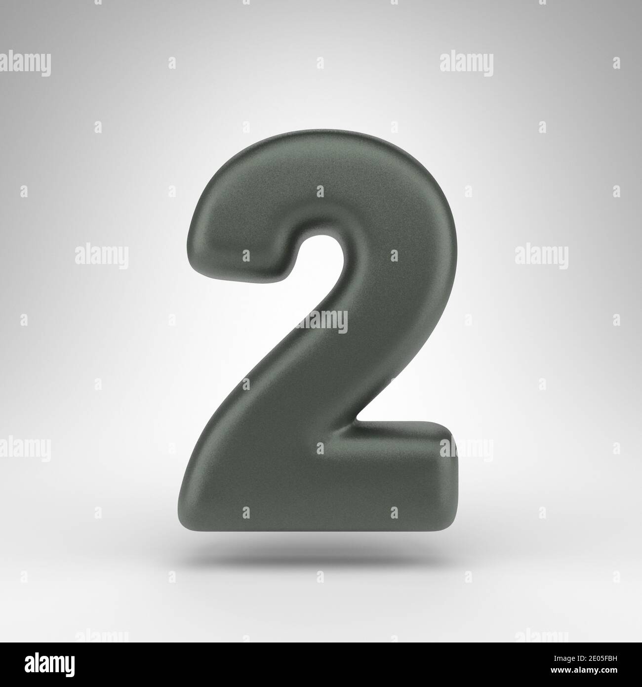Number 2 on white background. Anodized green 3D rendered number with ...