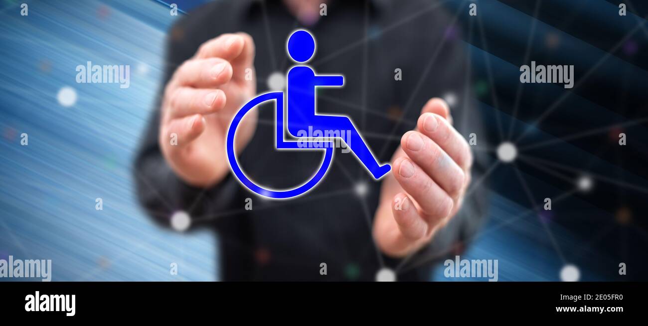 Disability insurance concept between hands of a man in background Stock ...