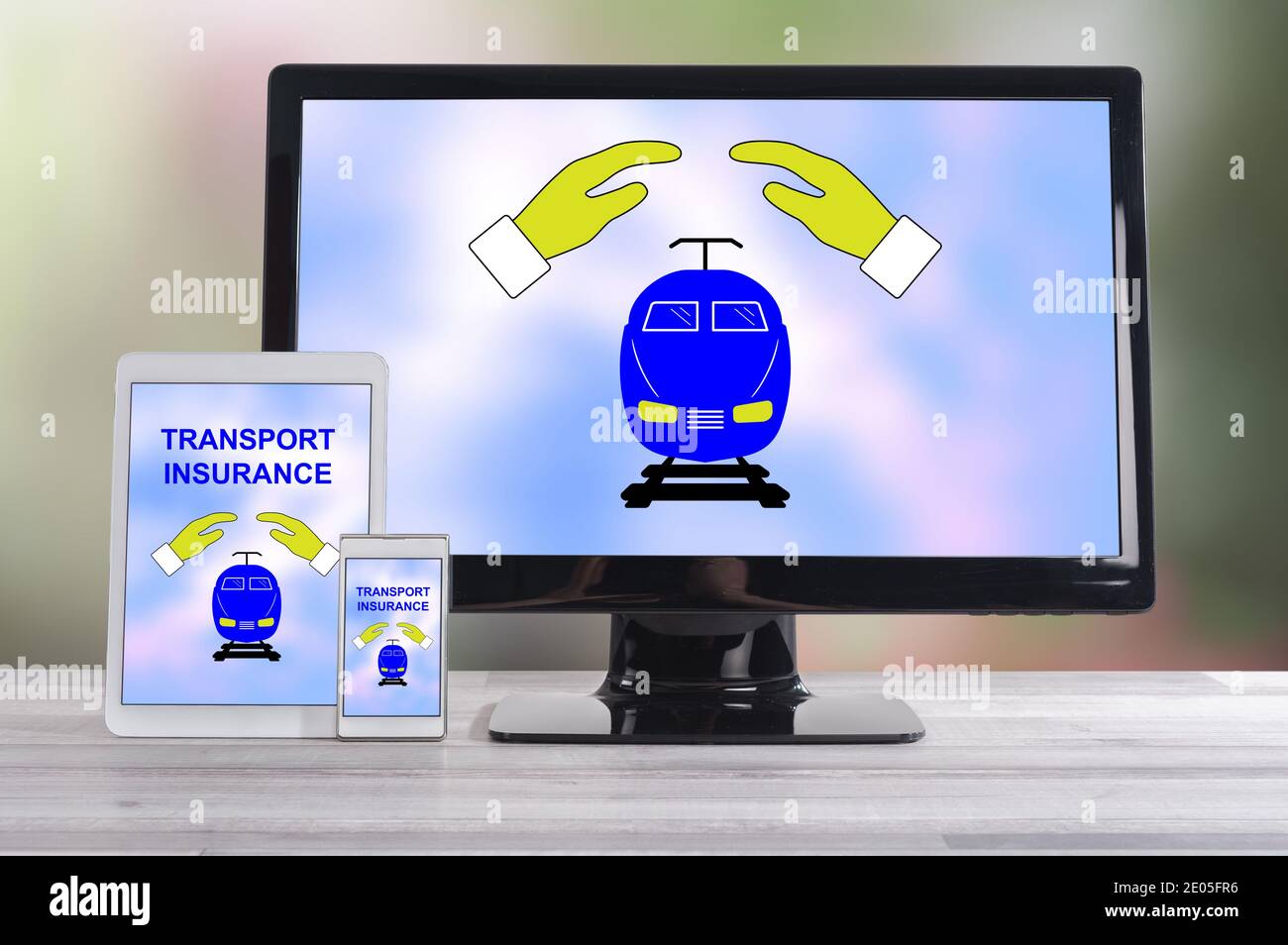 Train insurance concept shown on different information technology ...