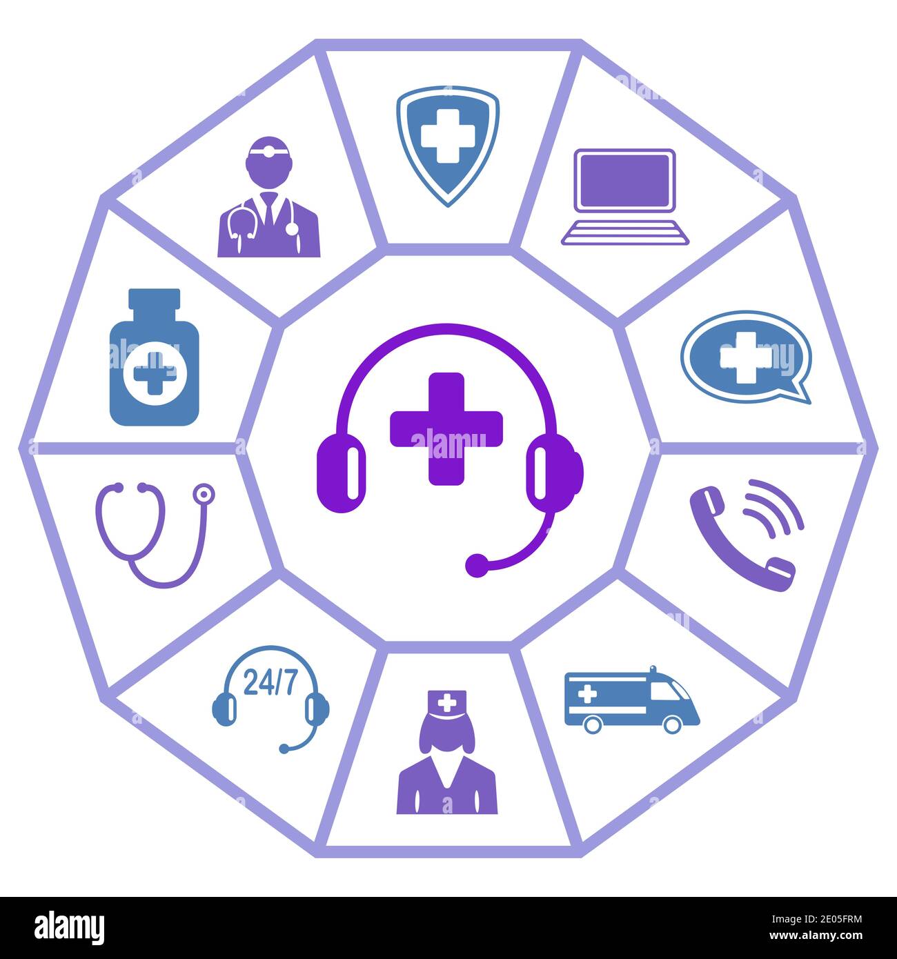 Concept of medical hotline with icons on diamond facets Stock Photo - Alamy