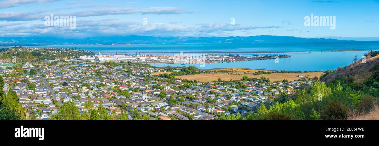 NELSON, NEW ZEALAND, FEBRUARY 5, 2020: Aerial view of downtown Nelson ...
