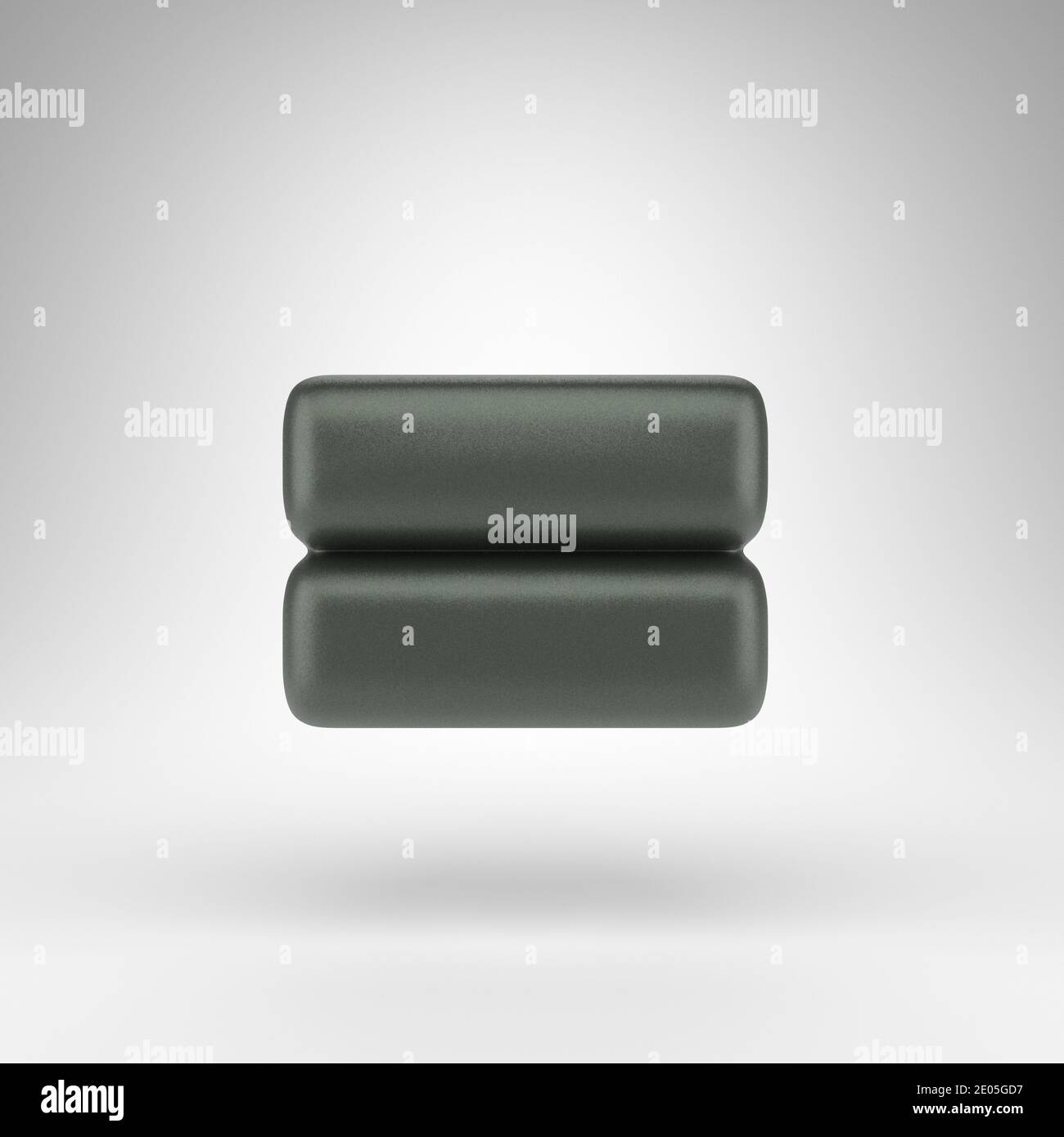 Equals symbol on white background. Anodized green 3D rendered sign with ...