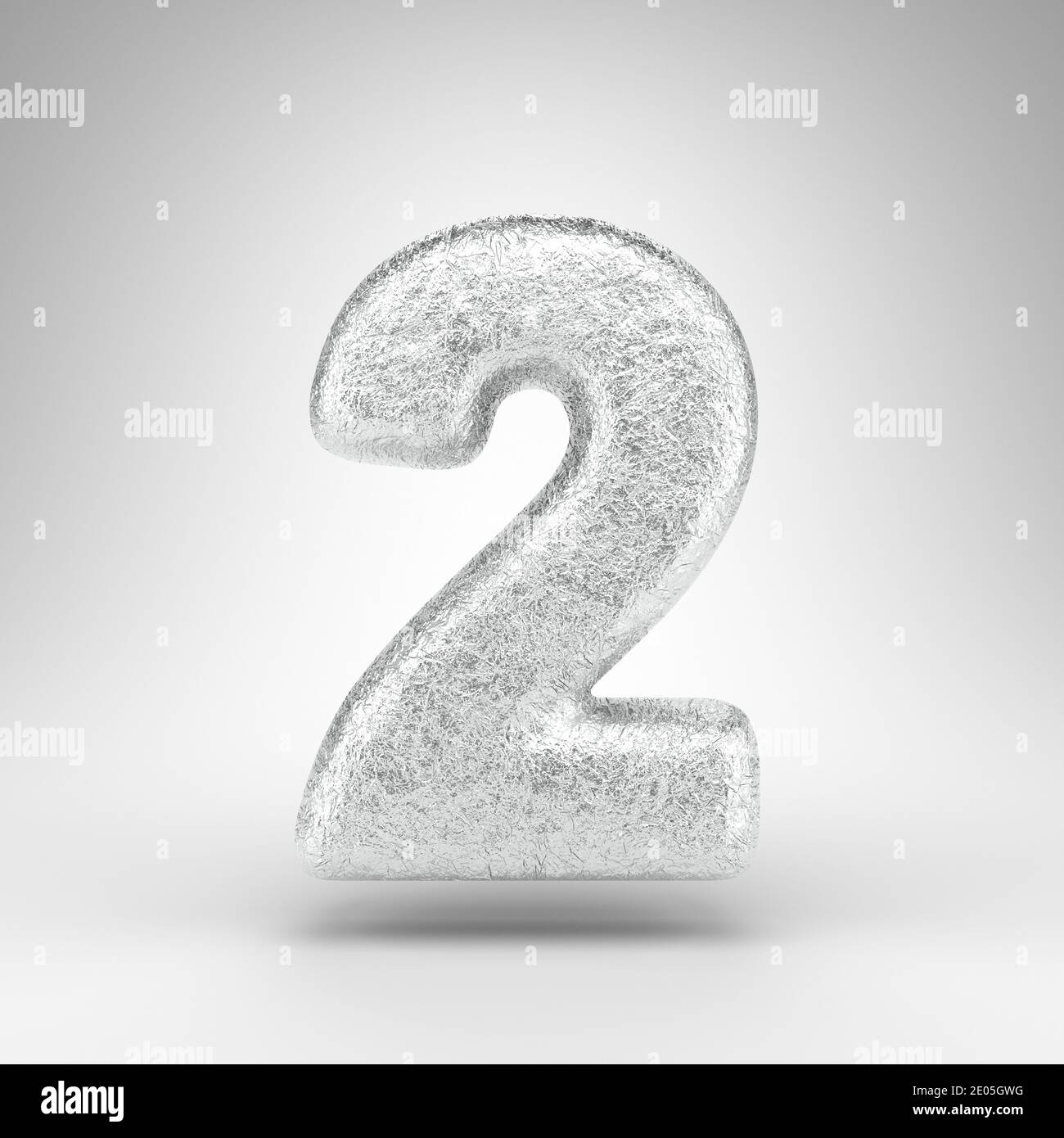 Number 2 on white background. Creased aluminium foil 3D rendered number ...