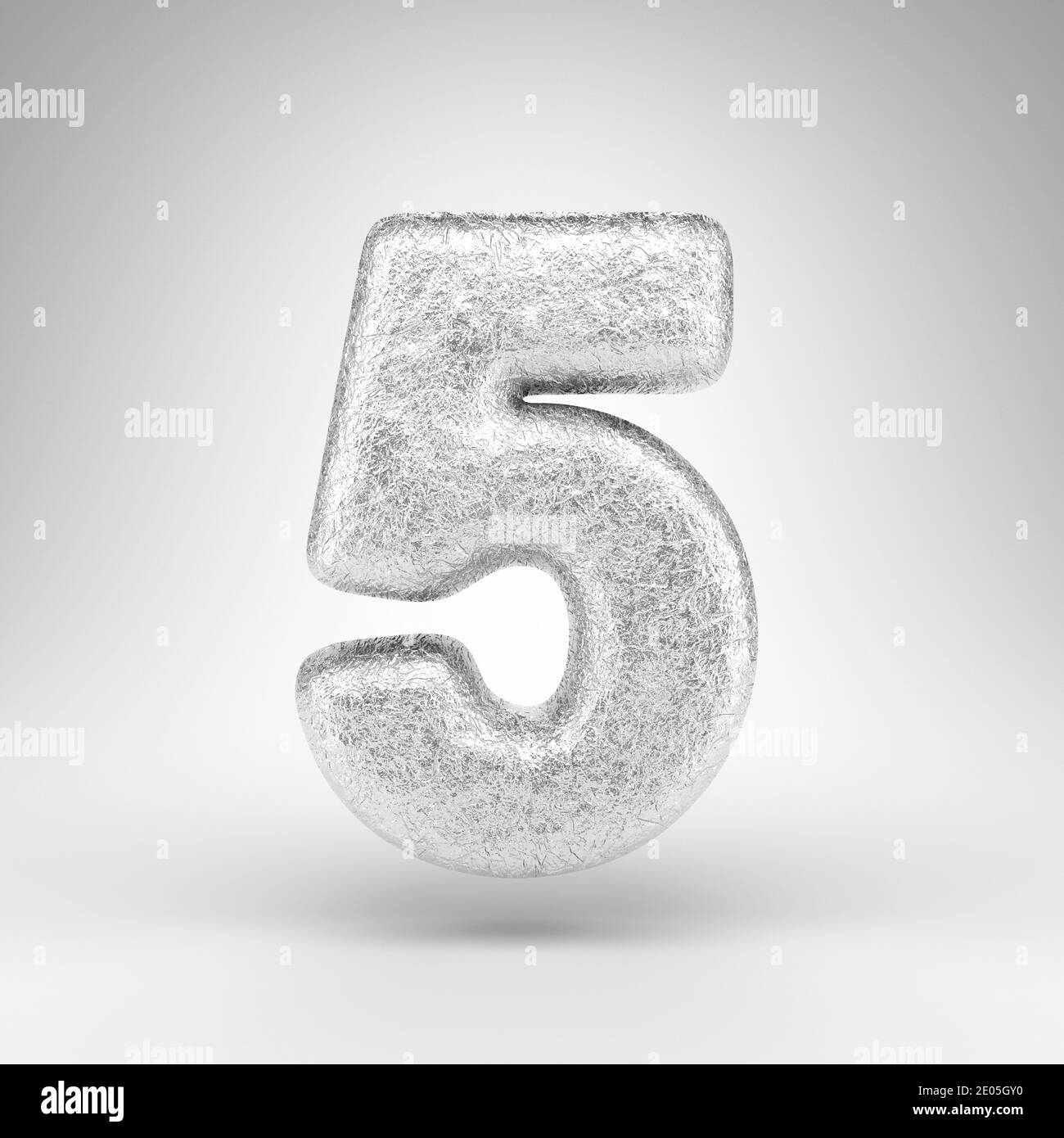 Number 5 on white background. Creased aluminium foil 3D rendered number ...