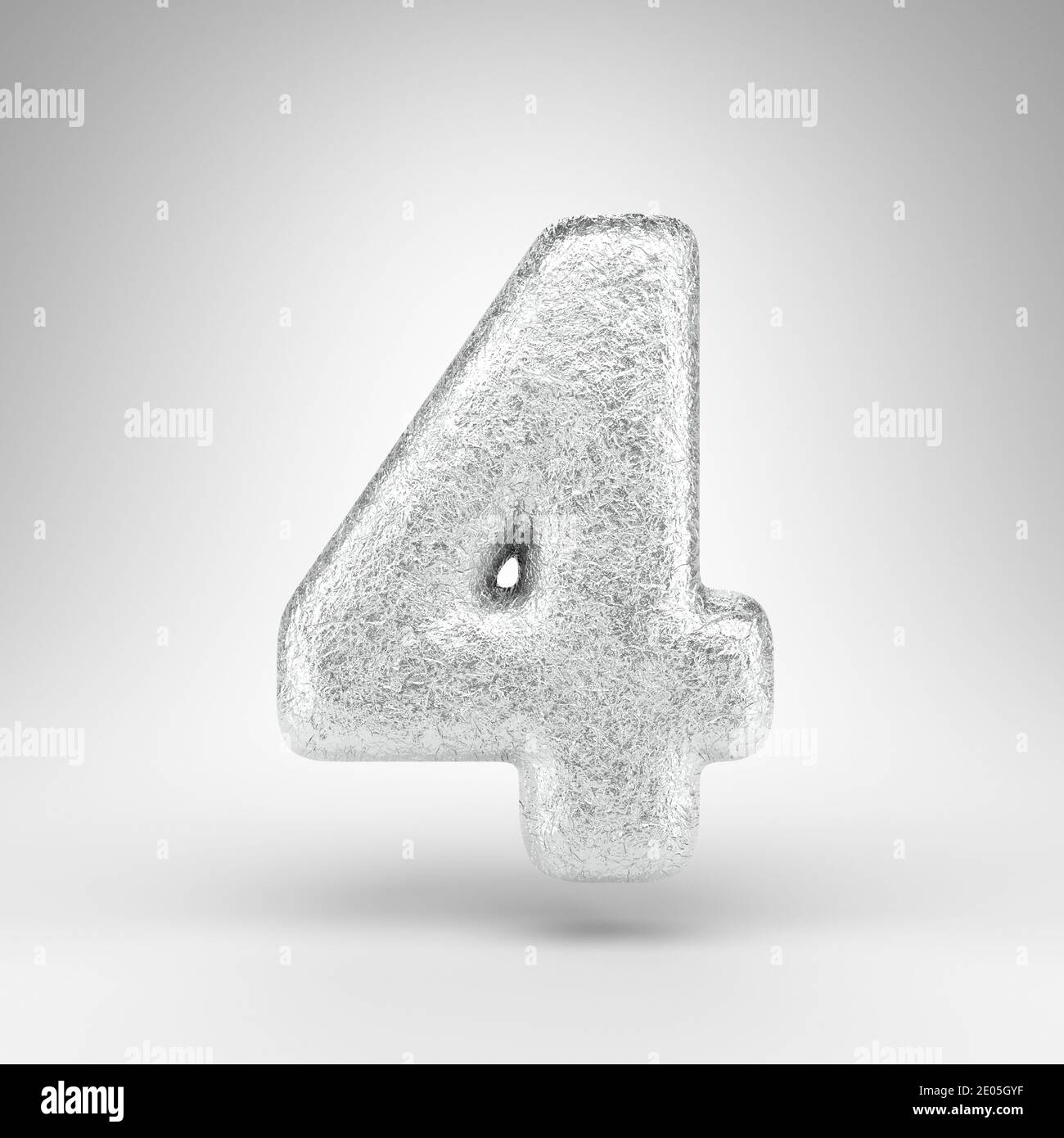 Number 4 on white background. Creased aluminium foil 3D rendered number ...