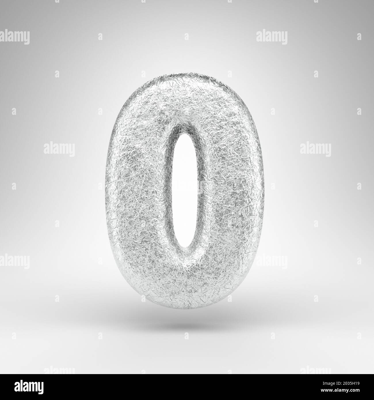 Number 0 on white background. Creased aluminium foil 3D rendered number ...