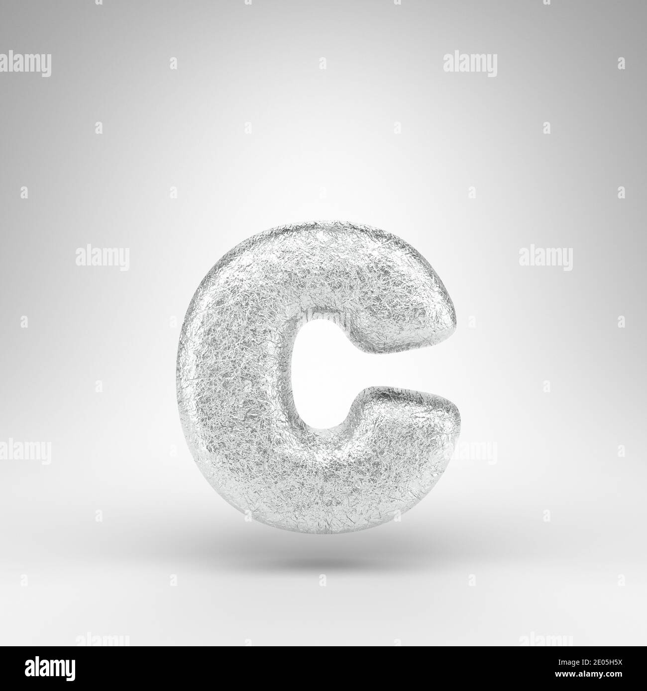 Letter C lowercase on white background. Creased aluminium foil 3D ...
