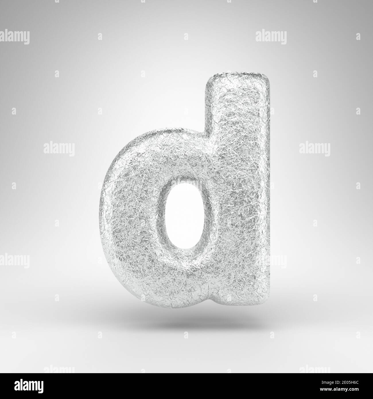 Letter D lowercase on white background. Creased aluminium foil 3D ...