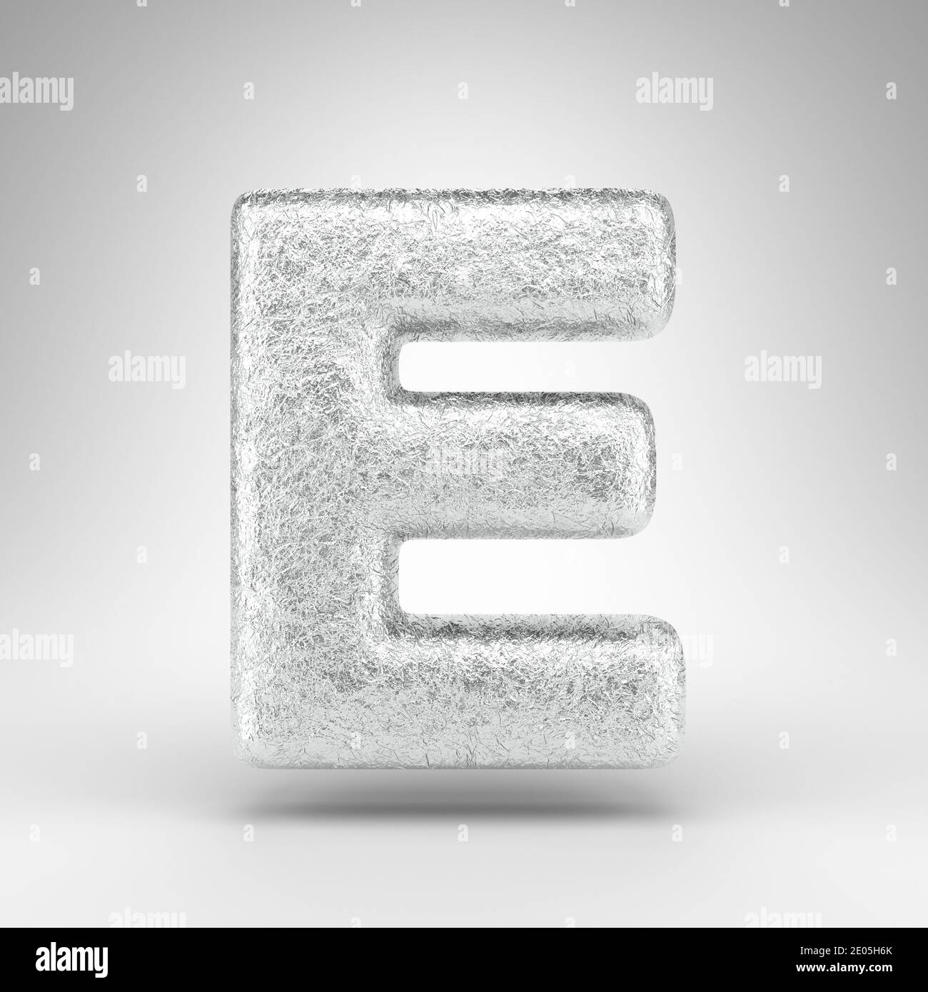 Letter E uppercase on white background. Creased aluminium foil 3D ...