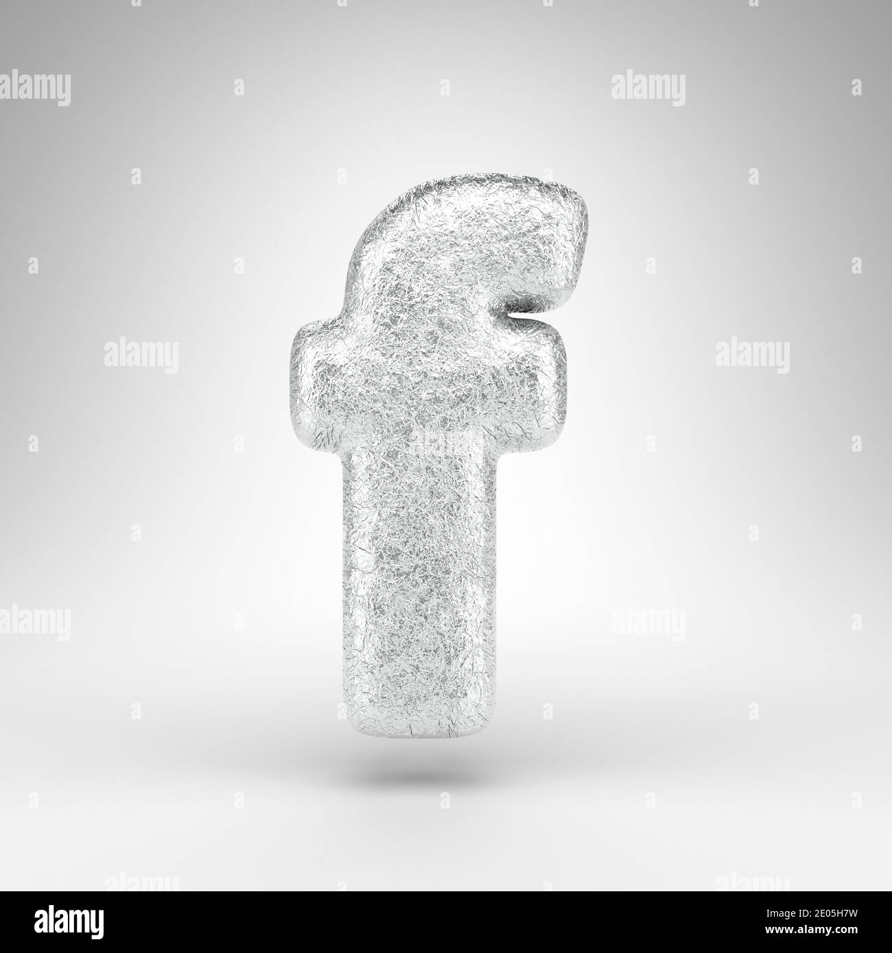 Letter F lowercase on white background. Creased aluminium foil 3D ...