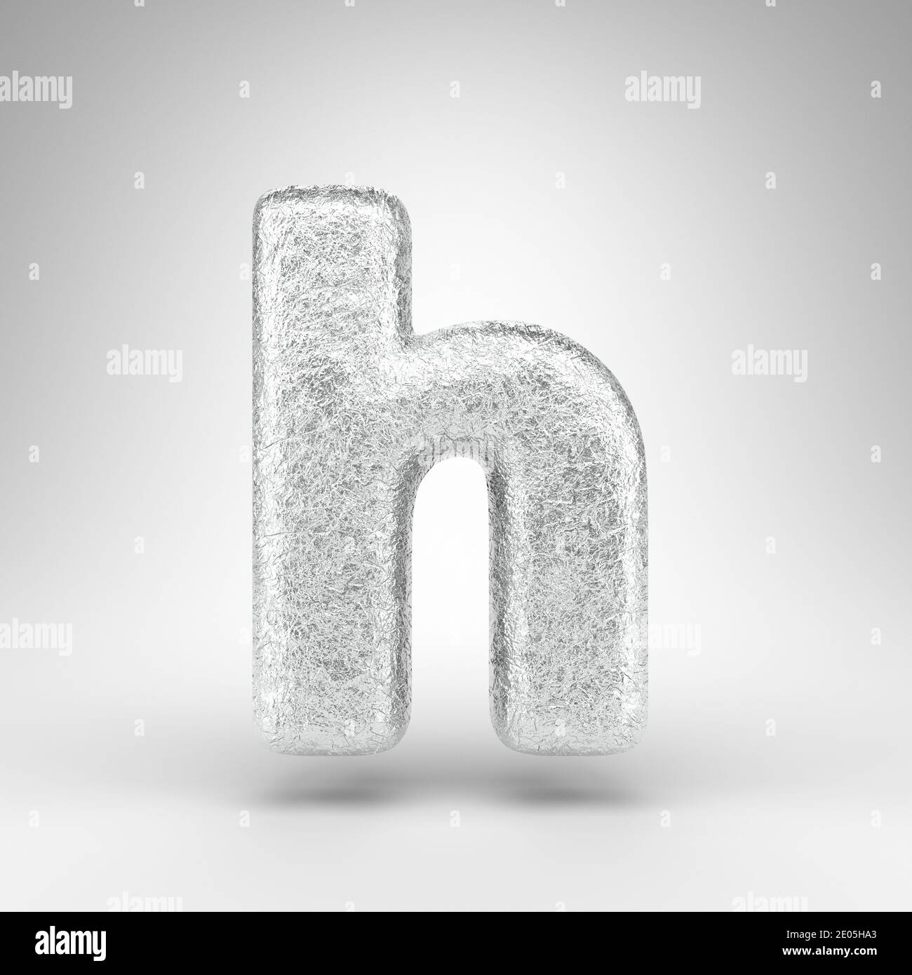 Letter H lowercase on white background. Creased aluminium foil 3D ...