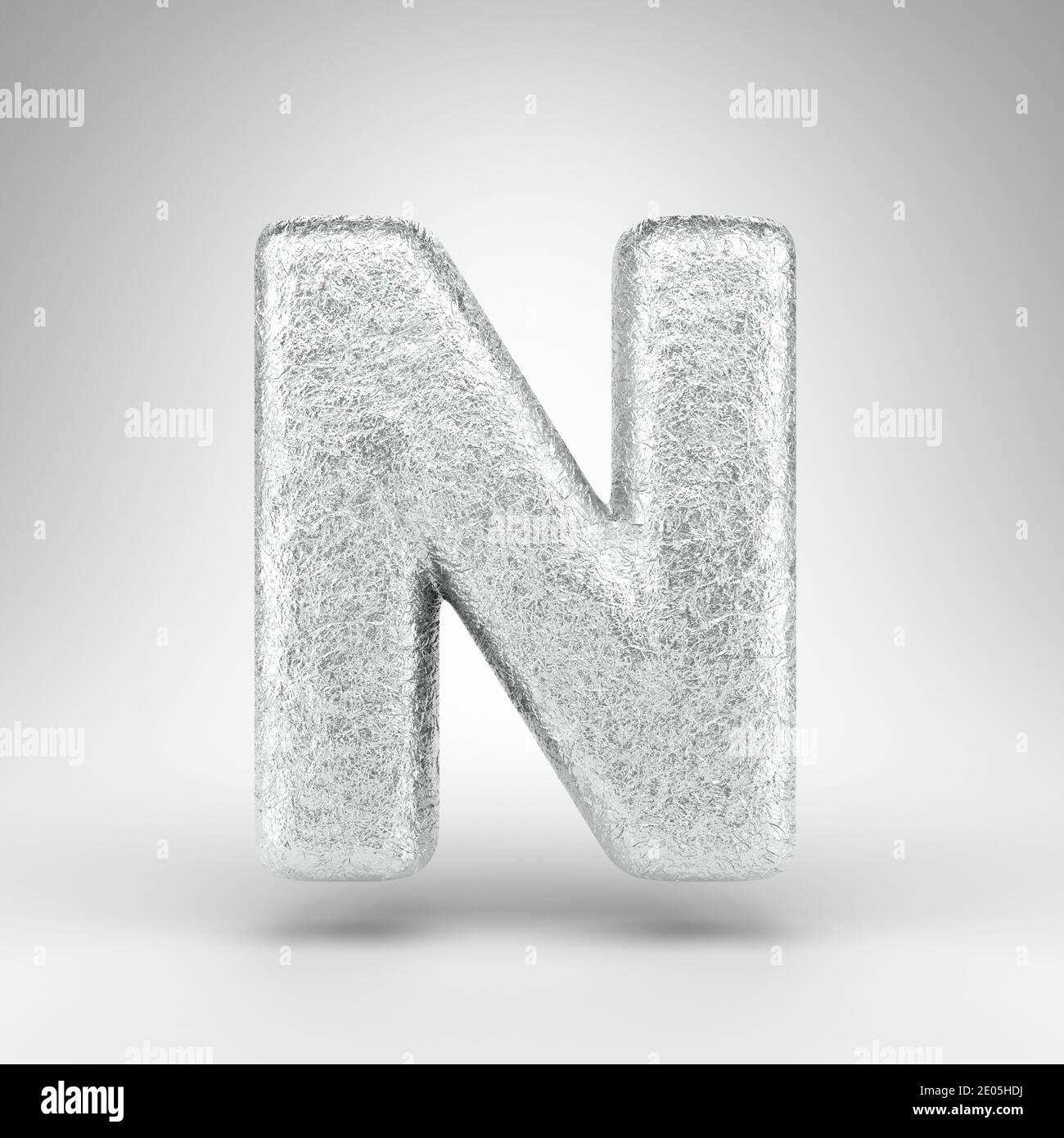 Letter N uppercase on white background. Creased aluminium foil 3D ...