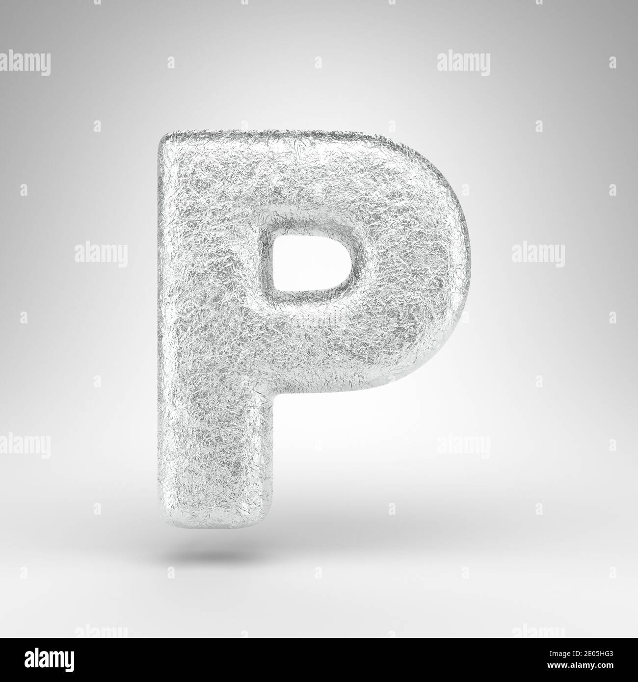 Letter P uppercase on white background. Creased aluminium foil 3D ...