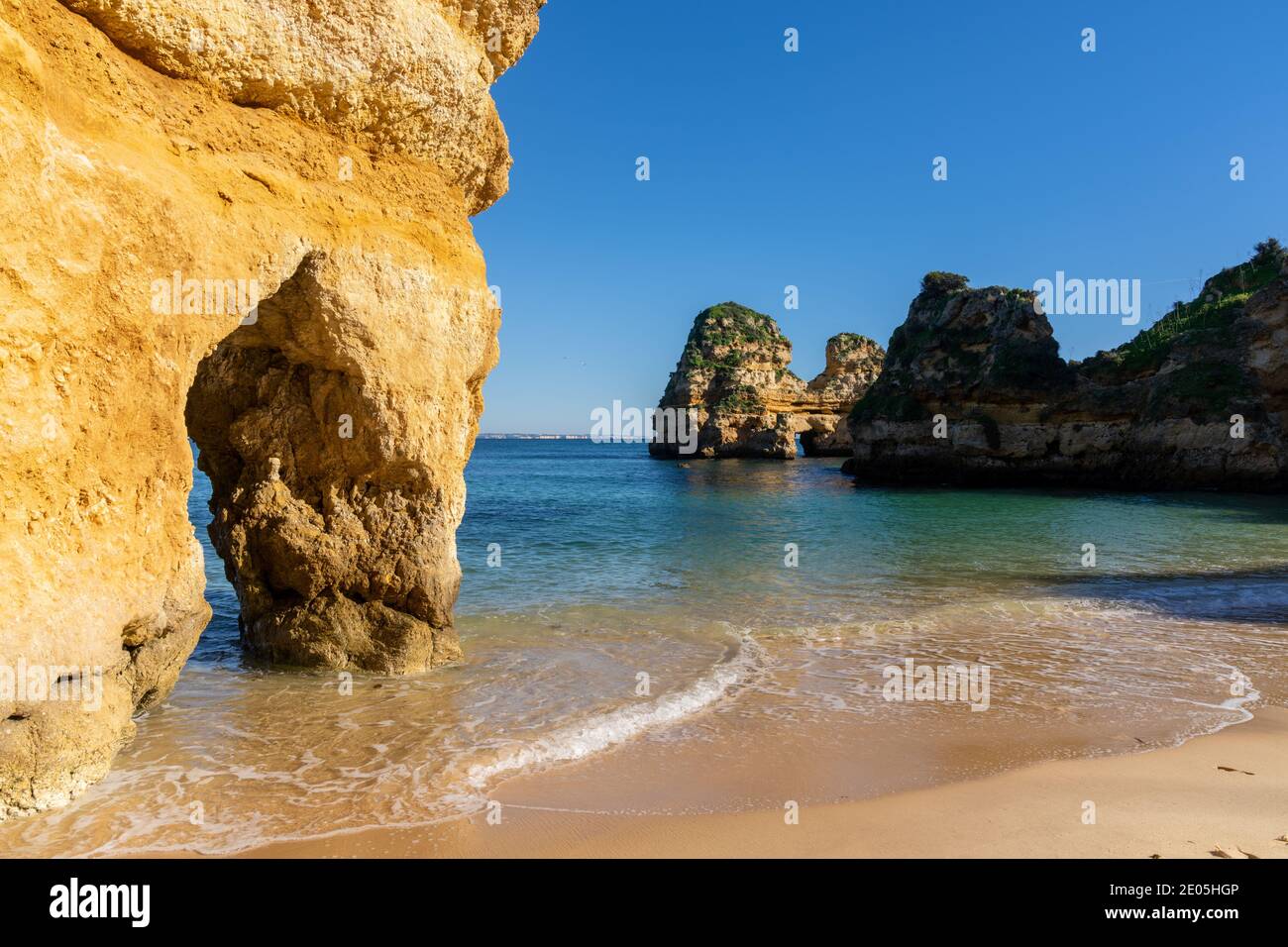 idyllic beautiful beach with rock formations and turquoise water on the ...