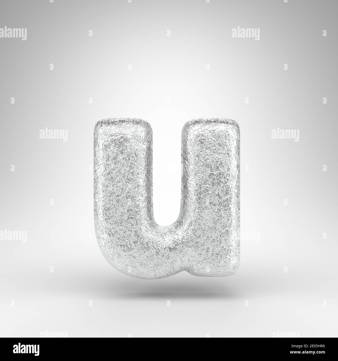 Letter U lowercase on white background. Creased aluminium foil 3D ...