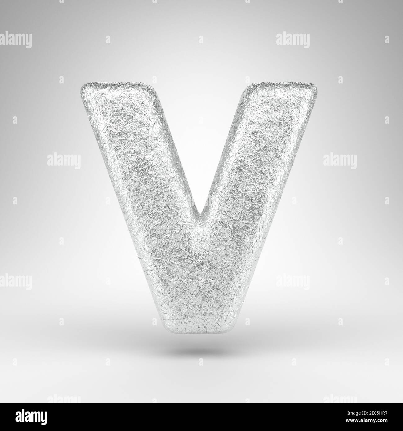 Letter V uppercase on white background. Creased aluminium foil 3D ...