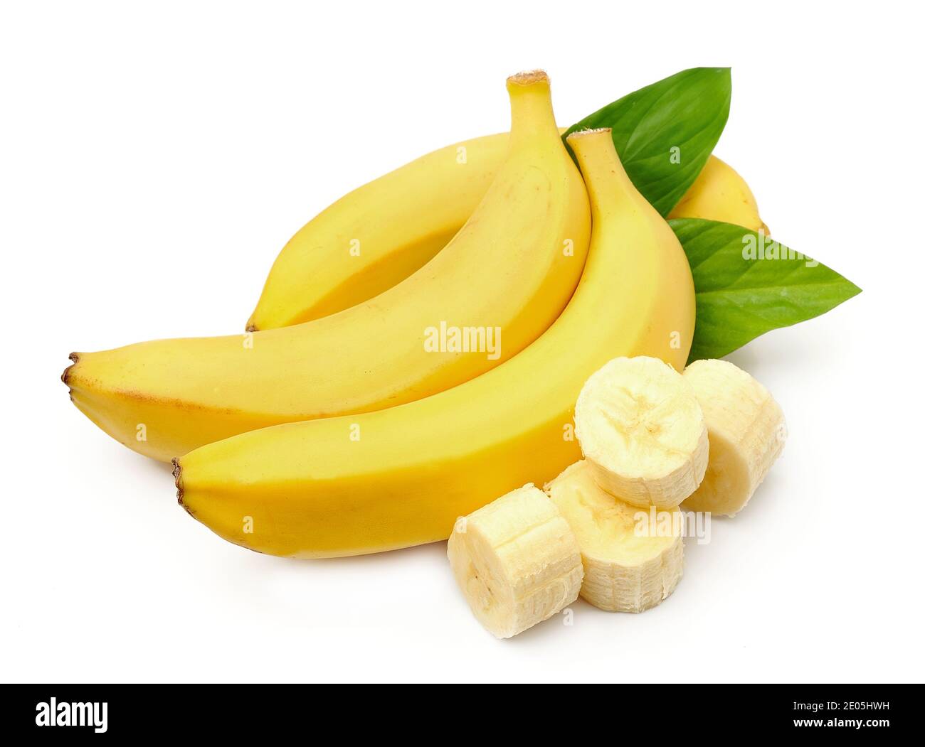 Sweet bananas with leaves on white close up on white Stock Photo - Alamy