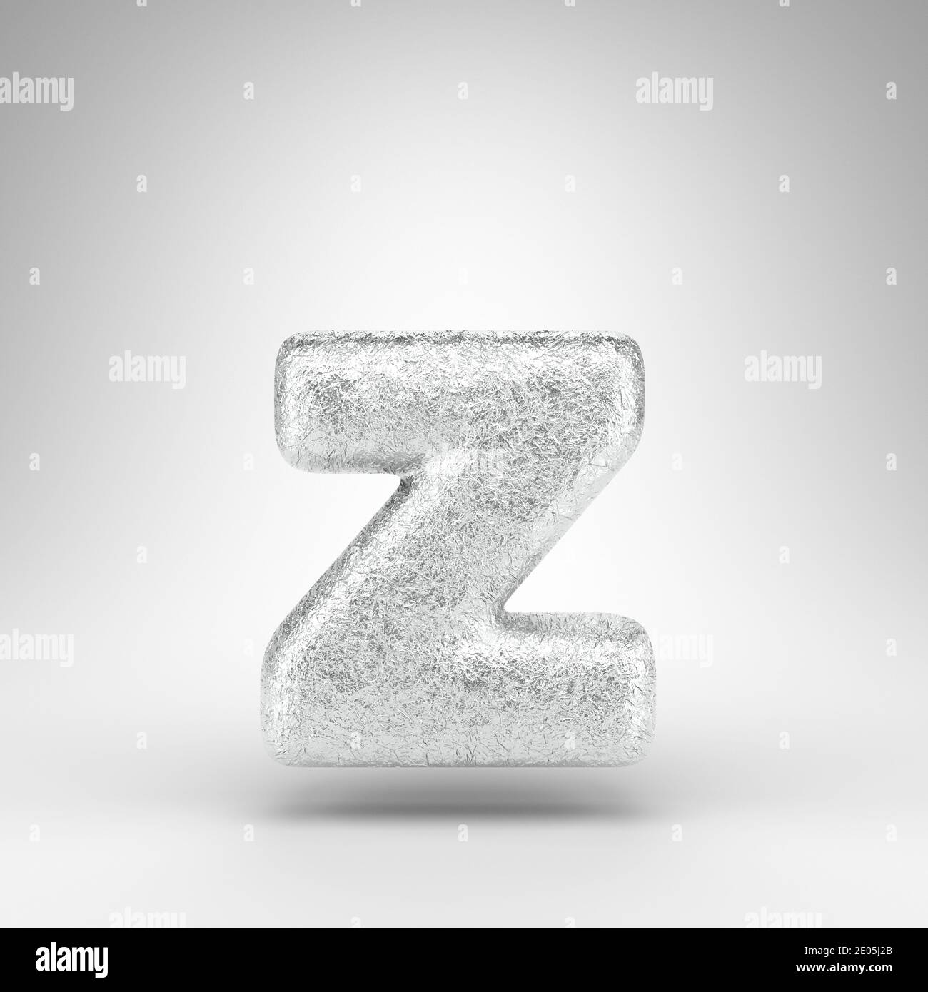 Letter Z lowercase on white background. Creased aluminium foil 3D ...