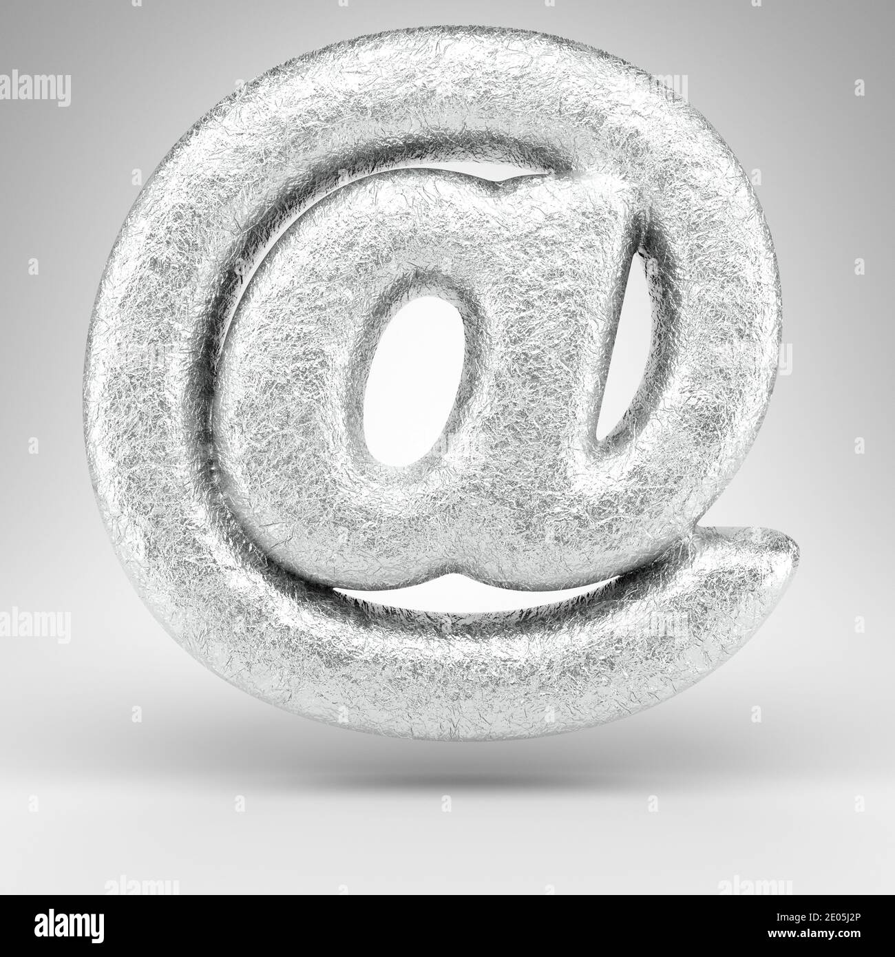 AT symbol on white background. Creased aluminium foil 3D rendered sign ...
