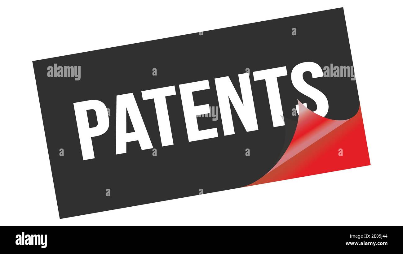 PATENTS text written on black red sticker stamp Stock Photo - Alamy