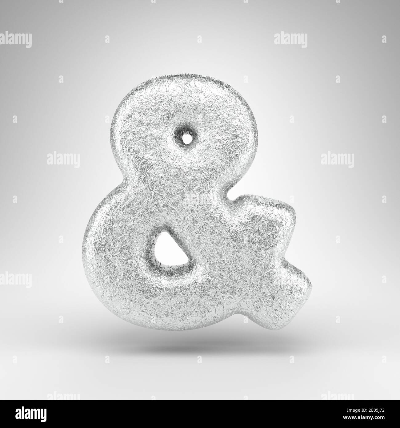 Ampersand symbol on white background. Creased aluminium foil 3D ...