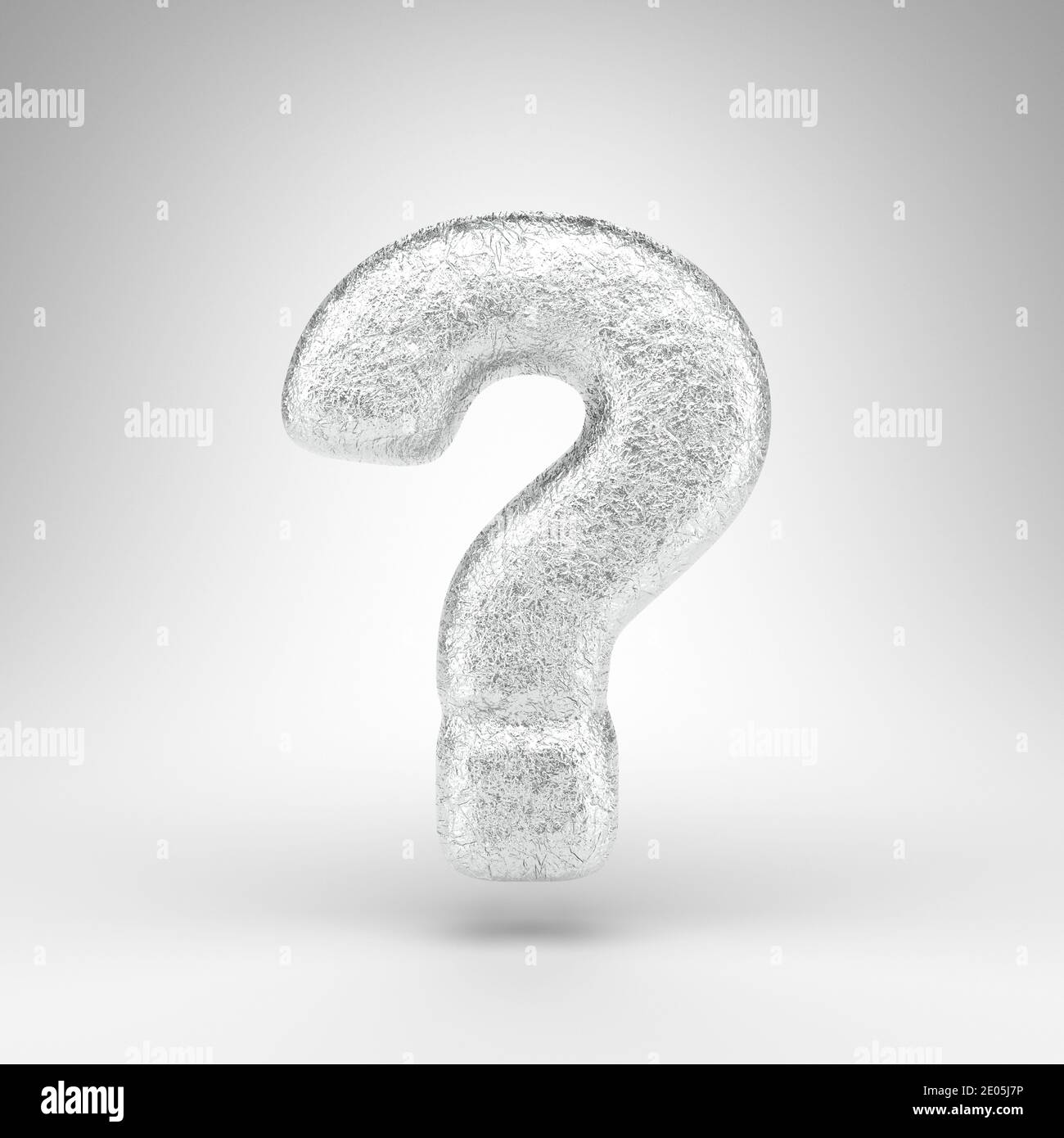 Question symbol on white background. Creased aluminium foil 3D rendered ...