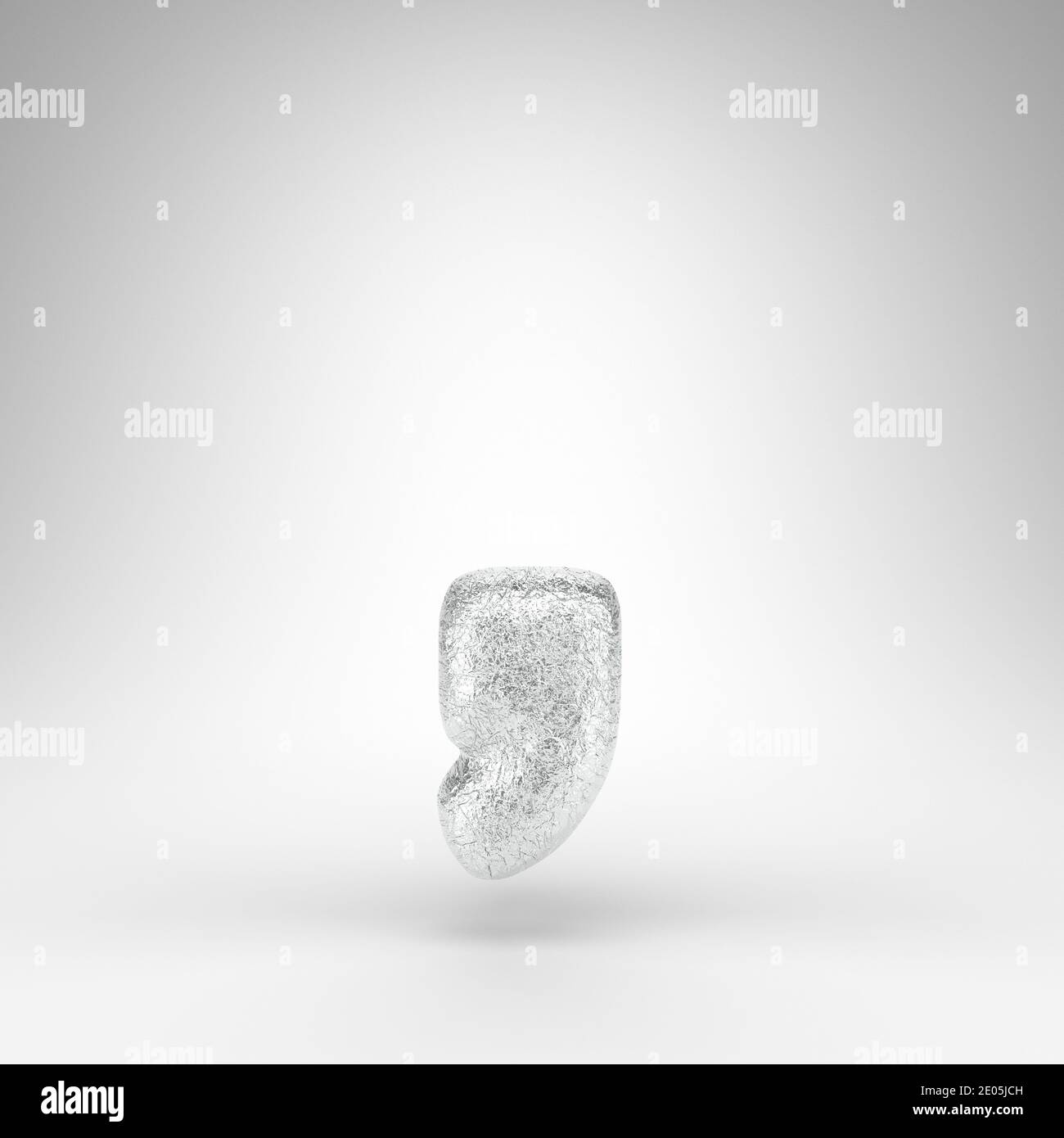Coma symbol on white background. Creased aluminium foil 3D rendered ...