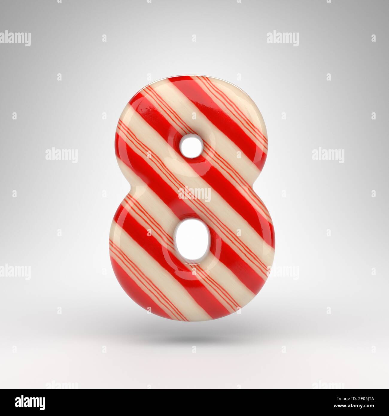 Number 8 on white background. Candy cane 3D rendered number with red ...