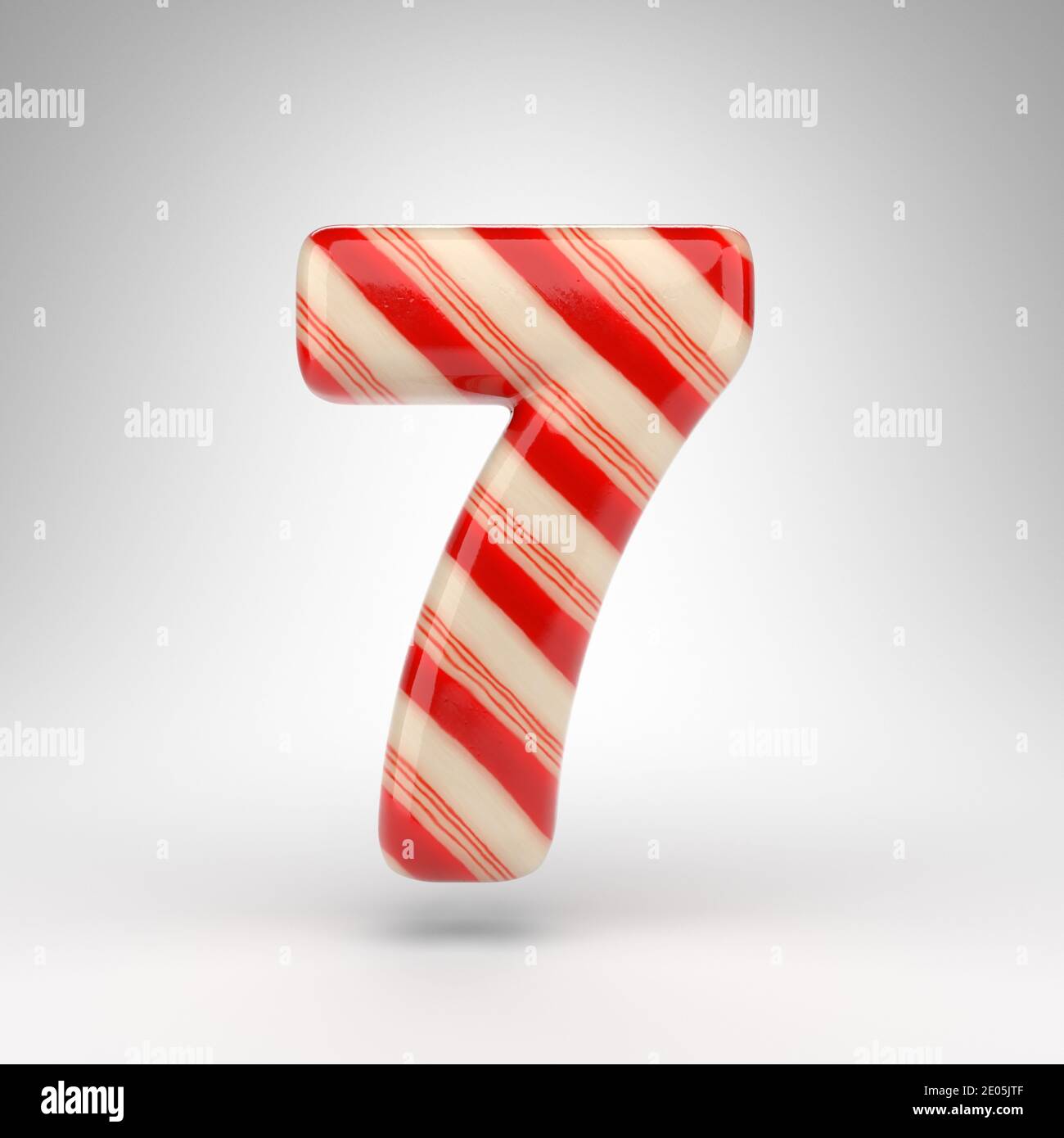 Number 7 on white background. Candy cane 3D rendered number with red ...