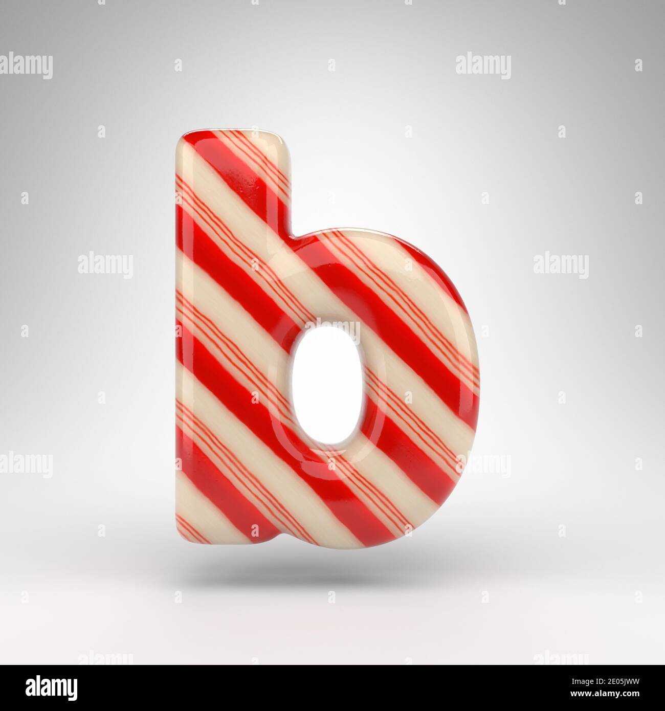 Letter B lowercase on white background. Candy cane 3D rendered font ...