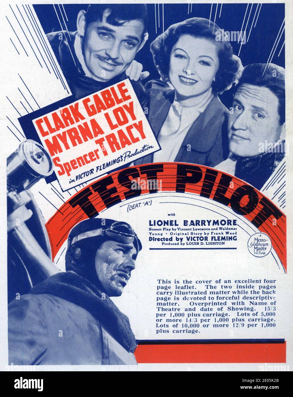 CLARK GABLE MYRNA LOY and SPENCER TRACY in TEST PILOT 1938 director ...