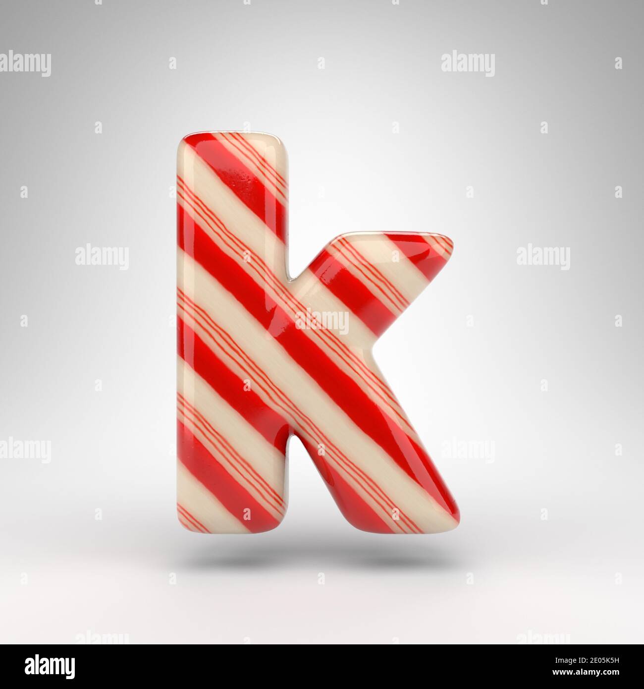 Letter K lowercase on white background. Candy cane 3D rendered font ...